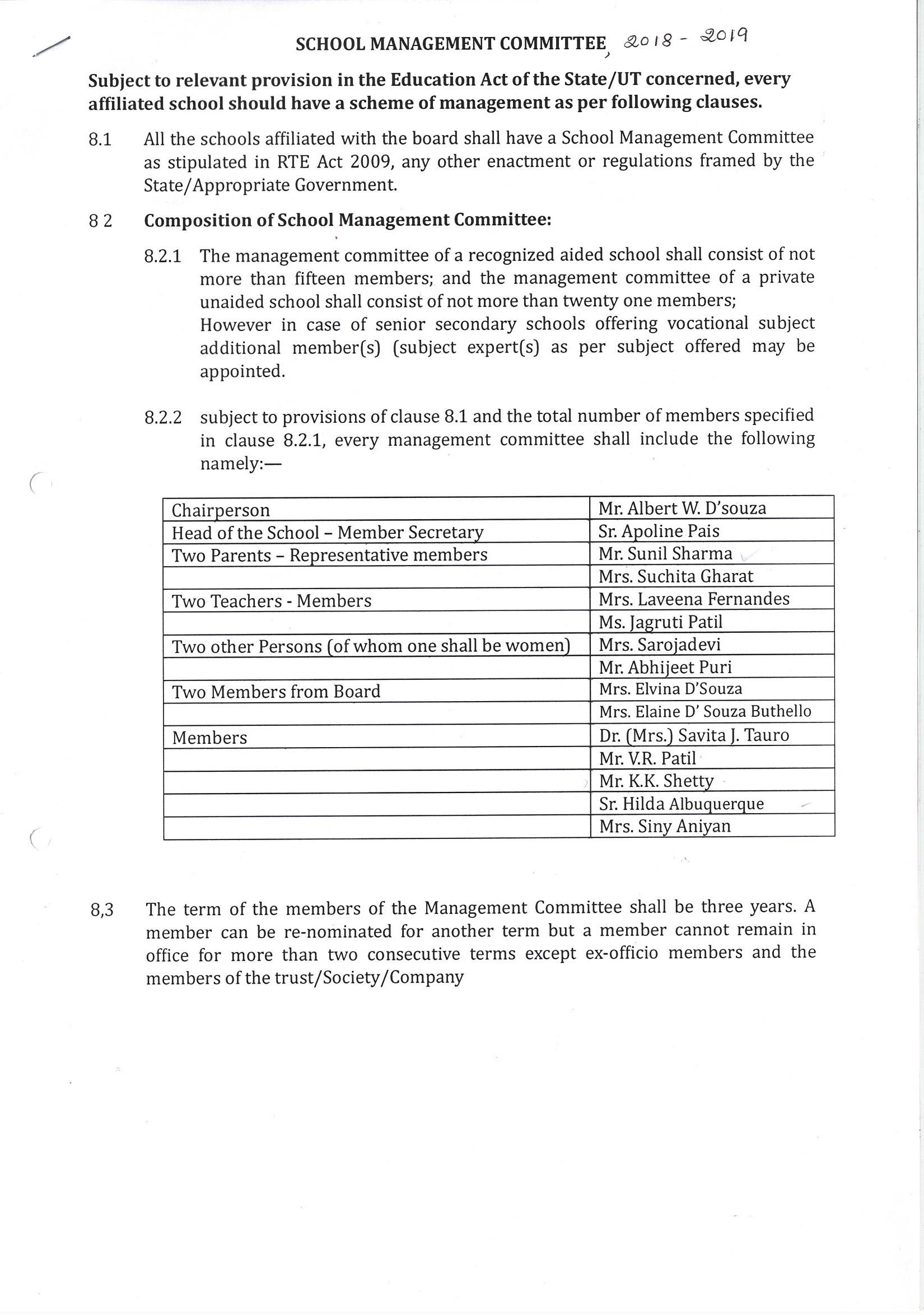 Management Committee – St John International School